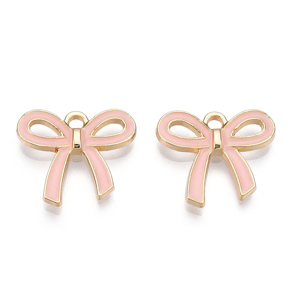 16mm x 18mm Pink Bow Charm - Enamel and Base Metal — That Bead Lady
